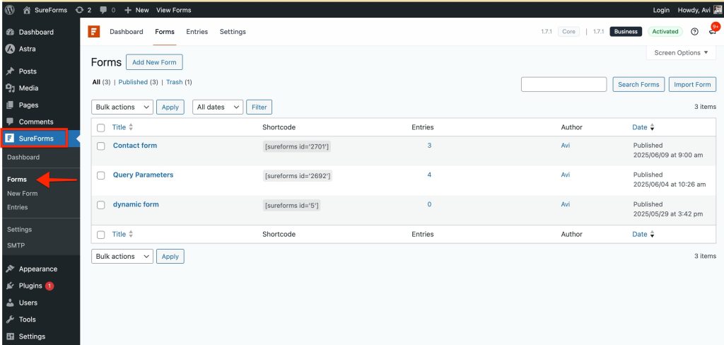 Managing Forms - SureForms