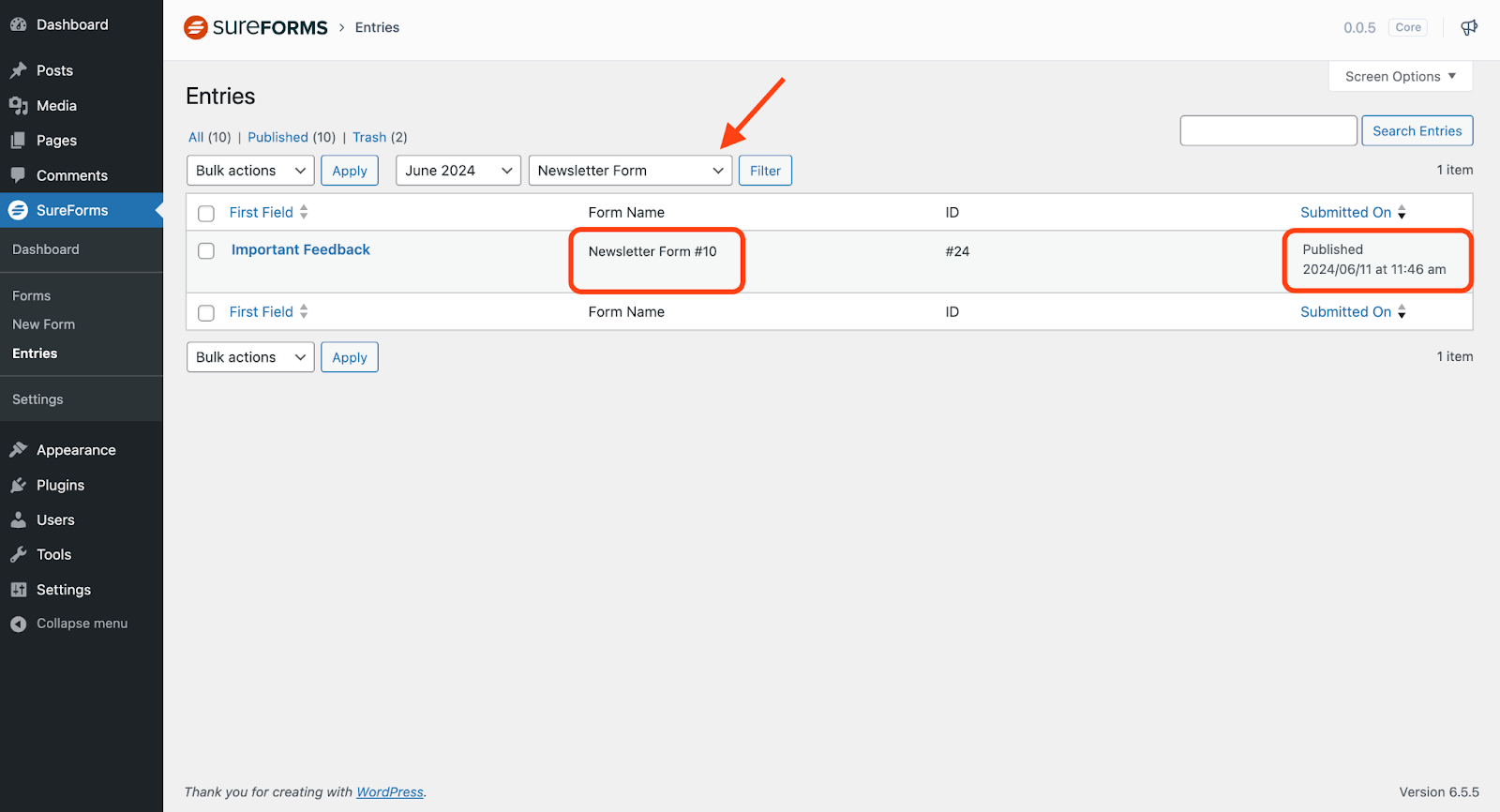 Managing Form Entries - SureForms